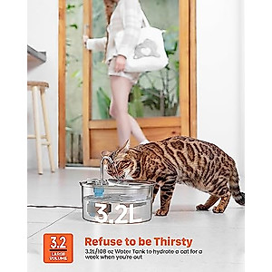 KOOGMOON Cat Water Fountain Stainless Steel, 108oz/3.2L Automatic Cat Fountain, Multi-Filtration, Easy to Clean, Ultra Silent Dog Water Dispenser for Cats, Dogs and Other Pets