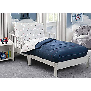 Delta Children 4 Piece Toddler Bedding Set for Boys - Reversible 2-in-1 Comforter - Includes Fitted Comforter to Keep Little Ones Snug, Bottom Sheet, Top Sheet, Pillow Case - Airplane Flight Plan