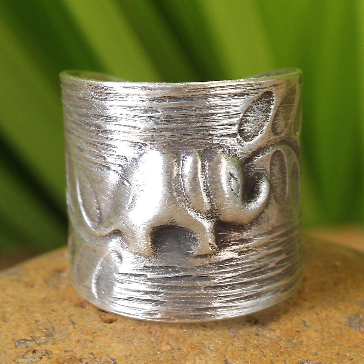 NOVICA Artisan Handmade Sterling Silver Wrap Ring Fair Trade Elephant Theme No Stone Thailand Aluminum Gray Glacier Grey Animal Themed [ring Front 0.7 in W Band Width 4 mm W] ' Thai Forest Elephant'