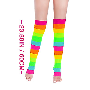 v28 Women 80s Party Warm Costume Marathon Knit Long Socks Leg Warmers（T60-color 1）