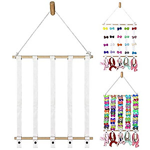 Hair Bow Holder Organizer for Girls - White Cotton Ribbons - Headband, Hair Tie, Clip, Bow Organizers - Baby Hair Accessories Storage Display - Decoration for Girls Room - Baby and Toddler