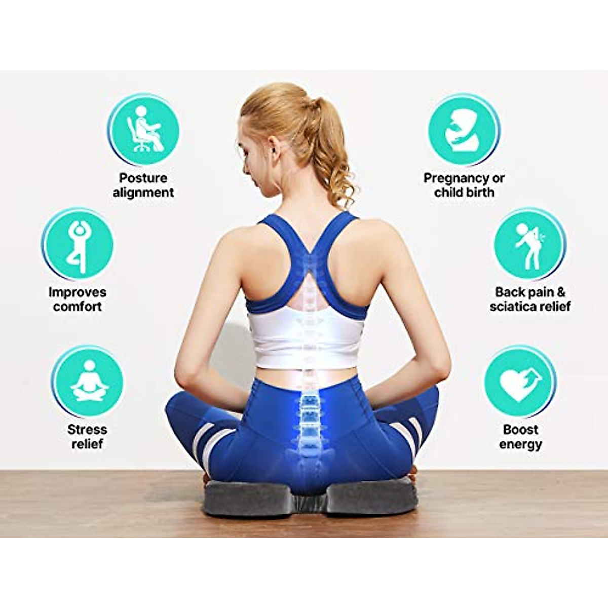 foverhom Gel Seat Cushion for Long Sitting,Office Chair Seat Cushion for Tailbone Pain Relief,Non Slip Orthopedic 50 Density Slow Rebound Memory Foam Car Seat Cushion with Handle and Concealed Zipper