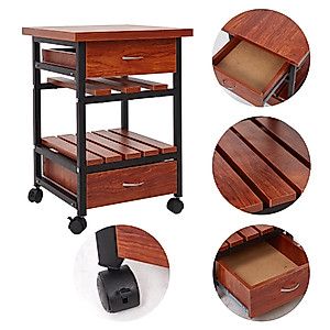 Livebest Rolling Wooden End Table Beside Cabinet,Nightstand Dresser Storage Organizer Unit with 2 Drawers for Bedroom Living Room