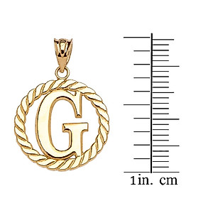 High Polish 14k Yellow Gold Roped Circle "G" Initial Charm Pendant