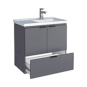 COZIMAX Vanity Soul 24" Floating Bathroom Vanity and Cultured Marble Sink with Soft Close Door (Gray)