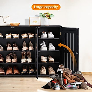 Yaheetech Free Standing Shoe Rack Adjustable Storage Organizer 4 Tier Shoe Rack Shelves Entryway Hallway Furniture for Bathroom Living Room Black