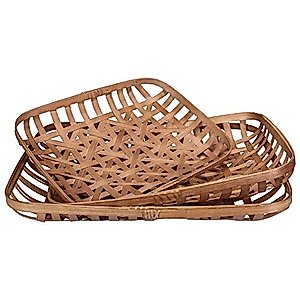 Set of 3 Brown Rectangular Lattice Tobacco Table Top Baskets