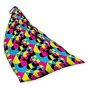 Ambesonne Retro Lounger Chair Bag, Vivid Geometric Shapes Quirky Circles Neon Tones Girly Hipster Mosaic Fashion Art, High Capacity Storage with Handle Container, Lounger Size, Multicolor