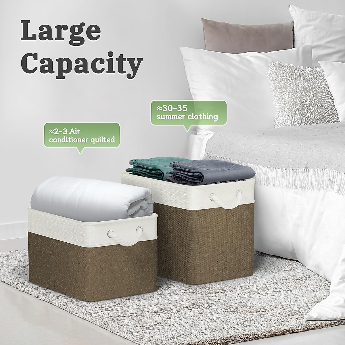 KITCSTI Fabric Storage Baskets for Shelves | Closet Storage Bins | Linen Cloth Baskets with Handle for Organizing