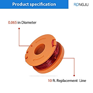 RONGJU 12-Pack Replacement Trimmer Spool Line for Worx WA0010 WG180 WG163 WG175 Electric Trimmer/Edger Weed Eater Line 10ft 0.065 ”+ 2 Pack Spool Cap Covers (12 Spools, 2 Caps)