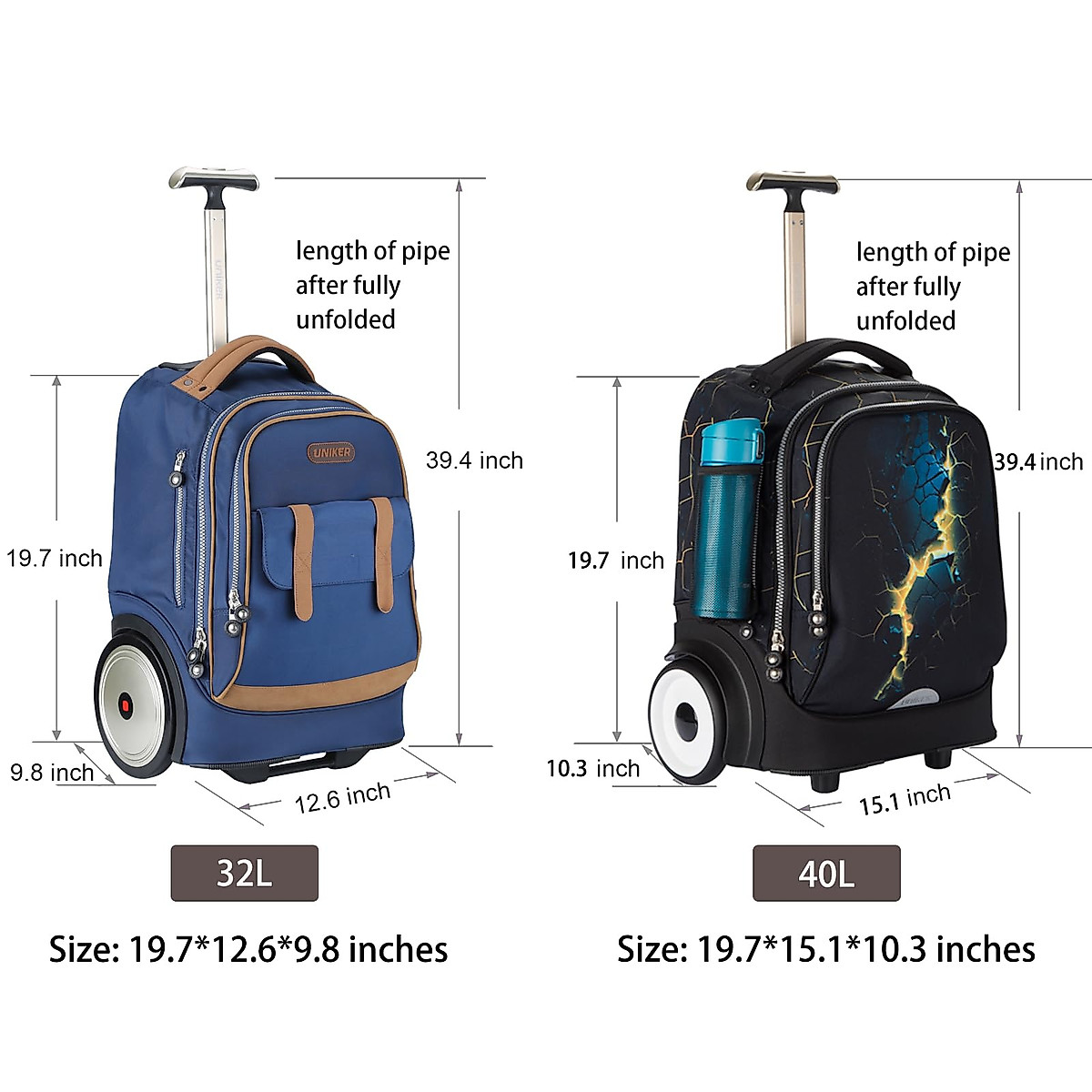 UNIKER Rolling Laptop Bag for 14 Inch Laptop,19 Inch Roller Bookbag for Teens,Roller Travel Bag,Suitcase on Wheels,Wheeled Bookbag,Trolley School Bag,Schoolbag with Wheels Black Cat Butterfly…