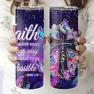 CERMELUS Butterfly Faith Cross 20oz Skinny Tumbler, Stainless Steel Double Wall Insulated Cup With Lid And Straw Multi, Bible Verse Christian Tumbler, Gifts for Women, Men, Mom, Daughter, Friends