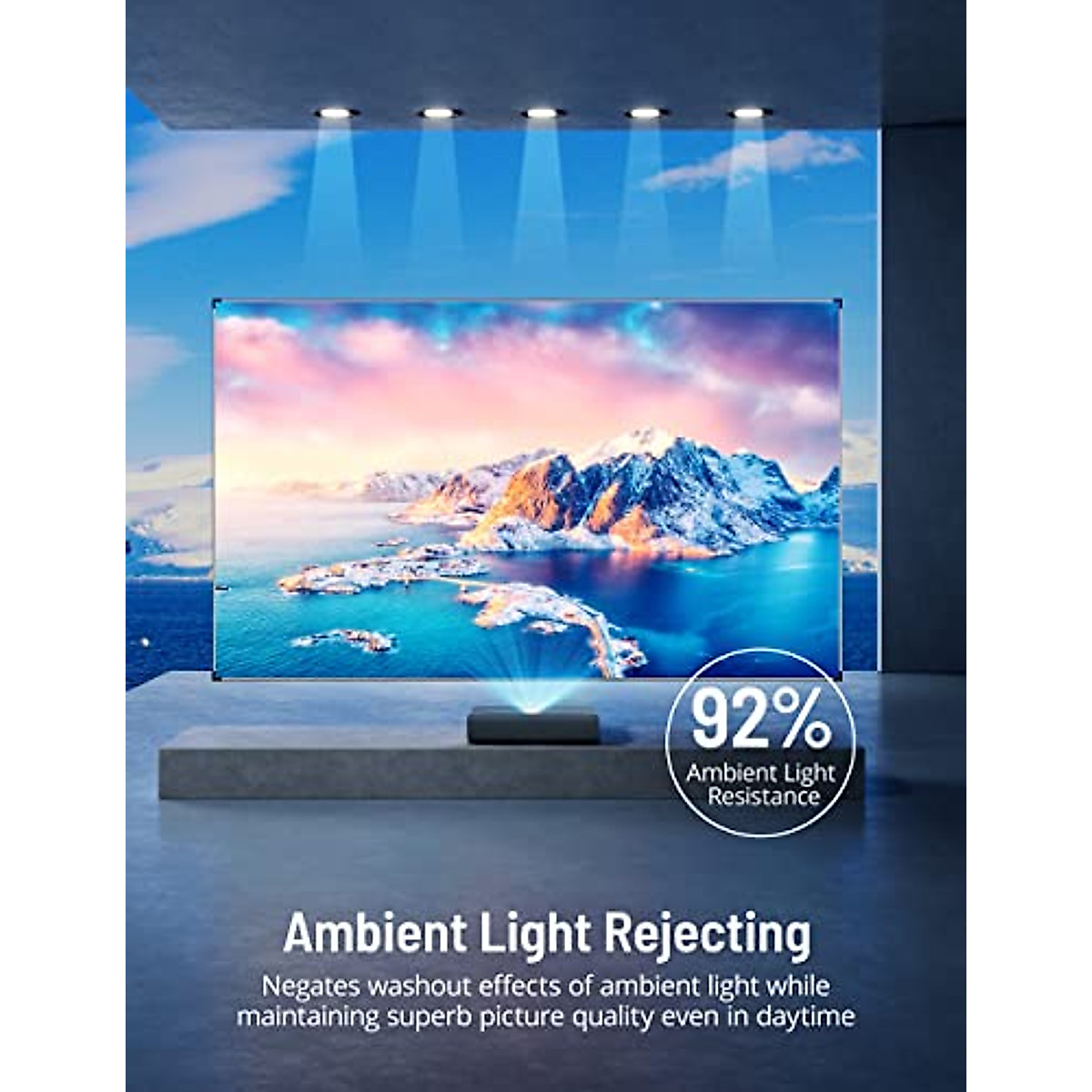 Projector Screen, Paris Rhône 100” 4K Ultra HD 16:9 Ambient Light Rejecting Fixed Frame ALR Projector Screen, Ceiling Light Rejecting Projection Screen for Ultra-Short Throw Projectors