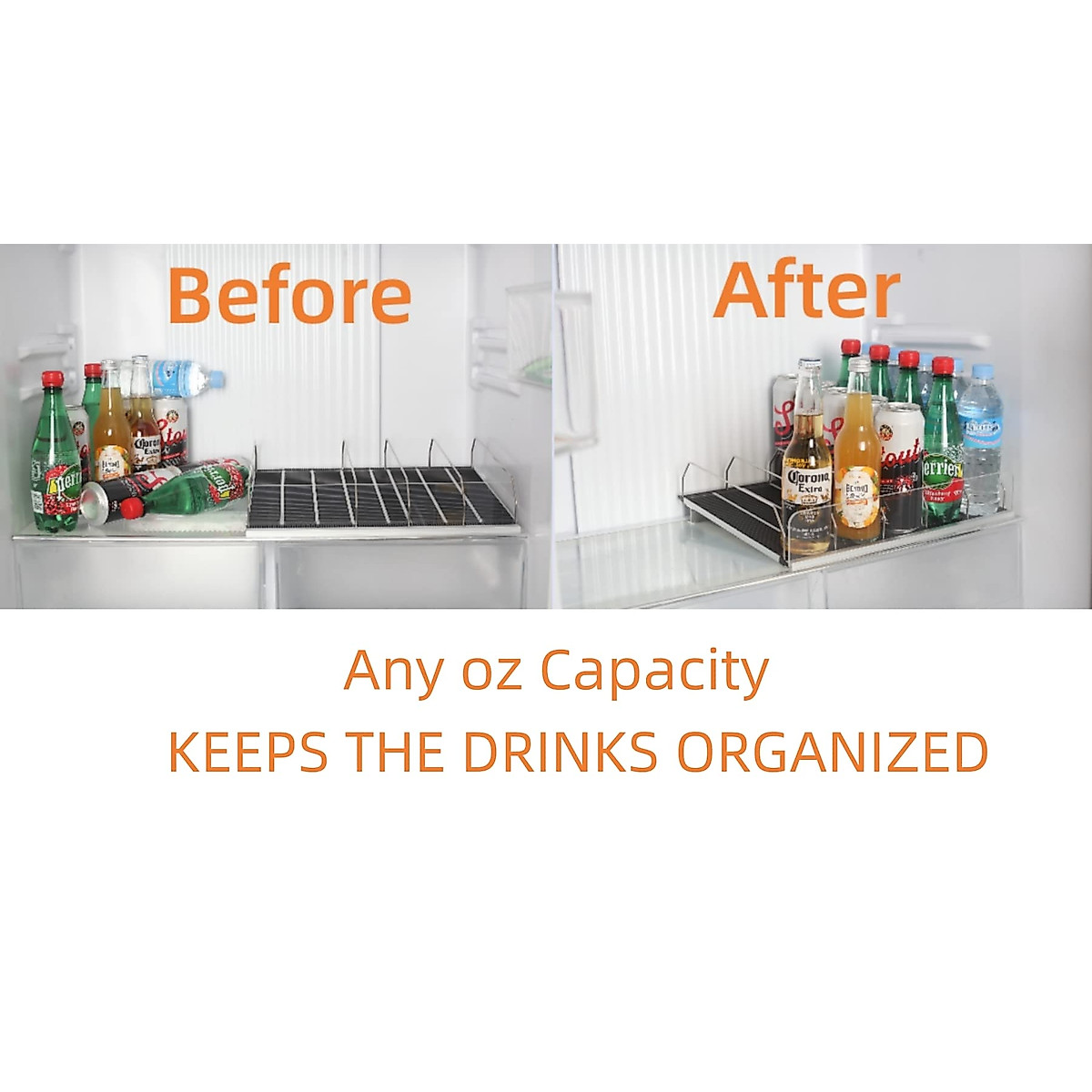 Soda Can Organizer for Refrigerator Any Width Ajustable (12-64oz) Gravity Fed Glide Drink Bottle Dispenser for Fridge Beer Beverage Dispenser, Storage for Refrigerator Pantry and More(1 Pack)