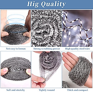 GUEICN Stainless Steel Scrubber Scrubbing Scouring Pad Magic Eraser Sponges Clean Pot Pan and Broiler Rack Steel Wool for Kitchen Bathroom (6Pcs Metal Scrubber)