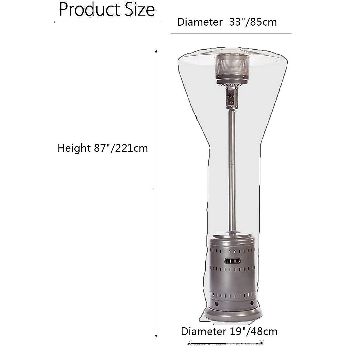 Ter Revin Patio Heater Cover Standup Waterproof with Zipper Stand Up Outdoor Round Heater Covers 89'' H x 33" D x 19" B Black