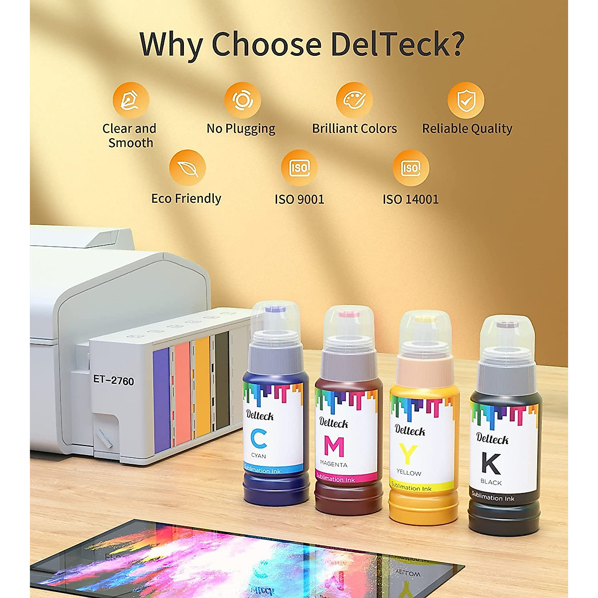 DelTeck Autofill Syringe-Free 4x100ML Sublimation Ink for EcoTank Printers F170 ET-2800 ET-2803 ET-2850 ET-2720 ET-2760 ET-3710 ET-3760 ET-4700 ET-4760 ET-4800 ET-15000 ET-7710 (Anti-UV/ICC-Free)