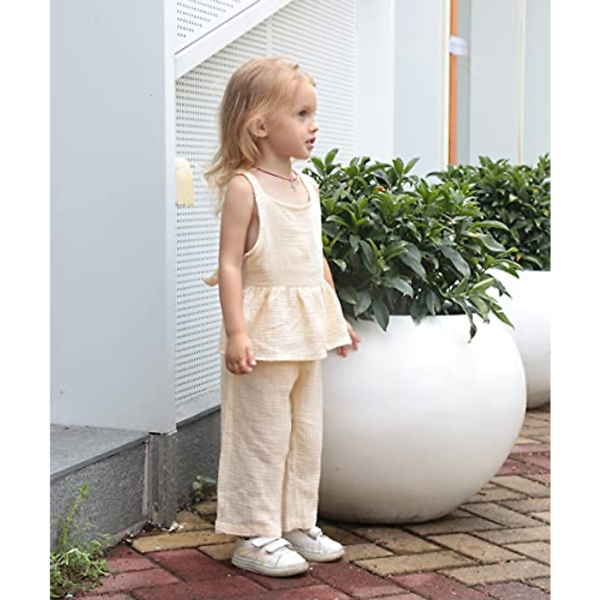 Toddler Kids Baby Girl Sleeveless Ruffle Romper Jumpsuit Backless Playsuit Outfit Overalls (Beige, 2-3 Years)