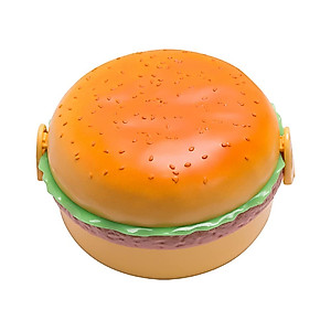 YFEIQI Cute Hamburger, 3-Layer Portable Lunch Box, Salad Box, Microwave Heated Lunch Box, Simulated Hamburger, Suitable for Storing Fruits, Vegetables, and Salads (Circular)