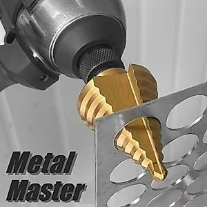 Vearter HSS Straight Groove Step Drill Bits, 1/4" - 1-3/8" Unibit 10 Steps M2 Material Titanium Coated Hex Shank for Drilling Holes in Stainless Steel Aluminium Sheet Metal Wood Plastic PVC