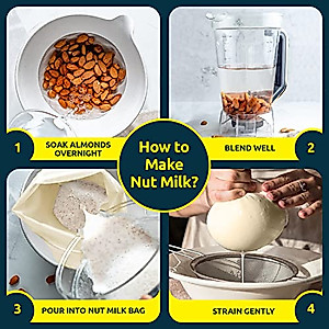 Sufaniq Nut Milk Bag - 2 Pack (12 x 12 Inches) 100% Unbleached Cotton Cheesecloth Bag, Premium Quality Reuseable Nut Bag Strainer for Almond, Soy, Oat Milk, Tea, Juices, Cold Brew Coffee