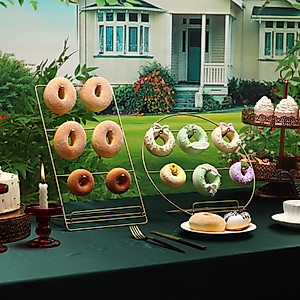 4 Pack Metal Donut Wall Display Stands Set, Reusable Doughnut Bagel Holder Gold Round Donuts Stand Rack Display Holds up 10cm 24 Donuts for Dessert Display Table Treat Parties Decorations