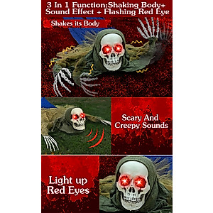 52 Inch Crawling Zombie Halloween Animatronic Prop Decorations Outdoor Creepy Sound Light up Eyes Movable Life Size Skeleton Groundbreaker Sound Activated Haunted House Halloween Decor Graveyard