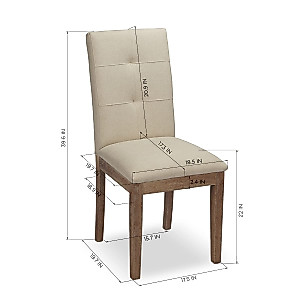 FurnitureR Dining Chairs Set of 2 Upholstered Fabric High Back Polka Dots Design with Wood Legs and Padded Seat for Kitchen Restaurant Living Room, Beige