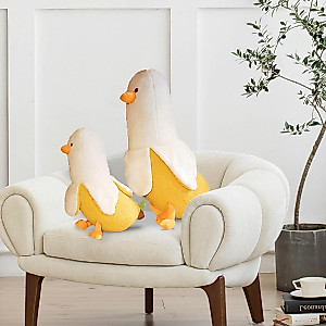FIONOUT Banana Duck Plush, Cute Stuffed Animal, Funny Pillow Toy for Girls & Boys, White, 50CM/19.6 in