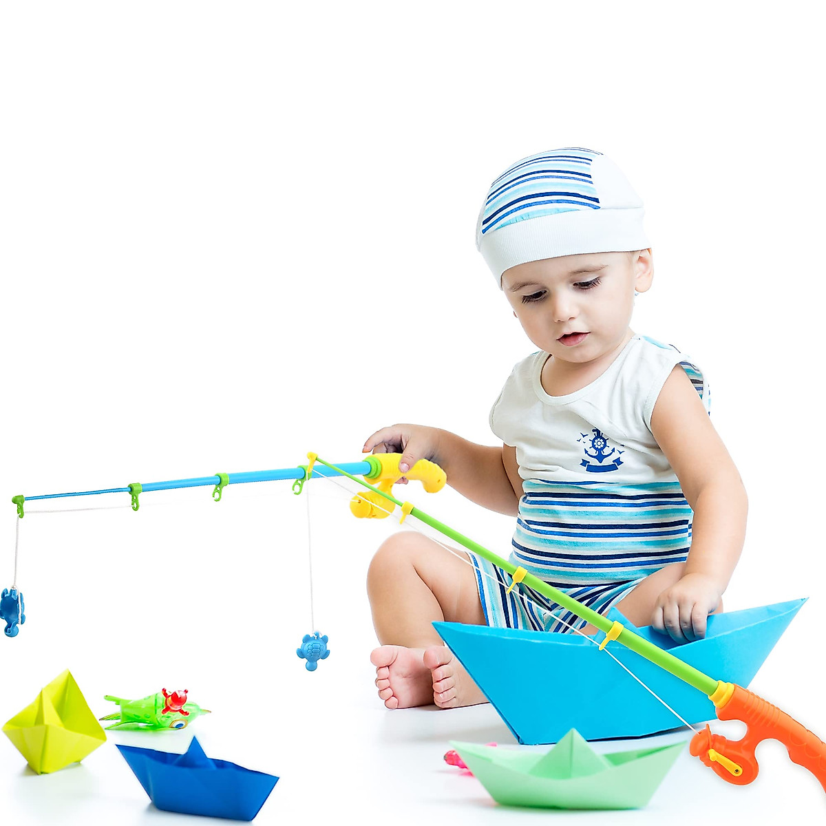 Trounistro 10 Pack Magnetic Fishing Toy Pole Magnet Fishing Rods Magnetic Fishing Game Fishing Poles for Boys and Girls