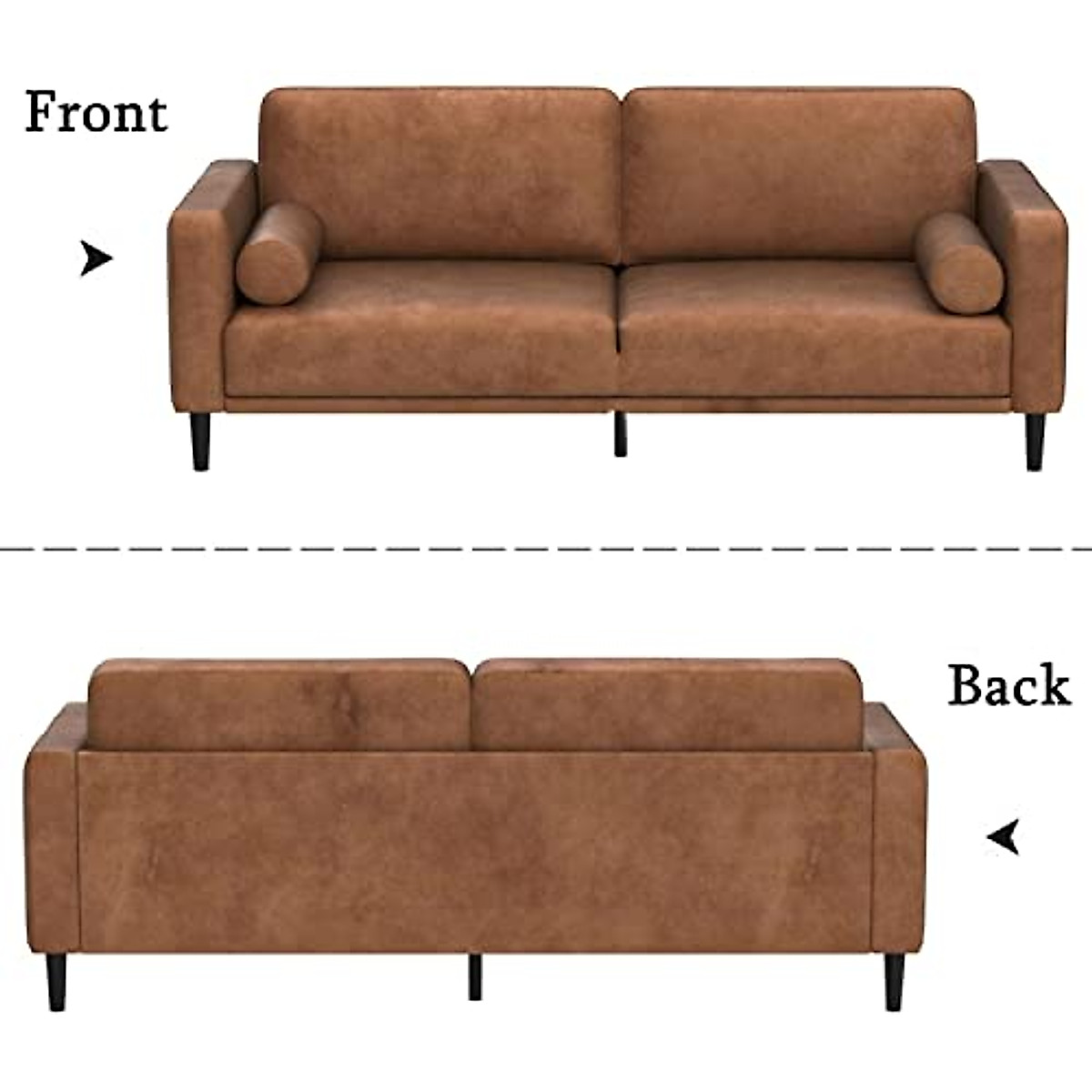 HIFIT Sofa Couches, 79” Mid-Century Modern Couch, Breathable Faux Leather Couch with Upholstered Cushions/Pillows, 3-Seat Sofas & Couches, for Living Room Apartment Office,Brown