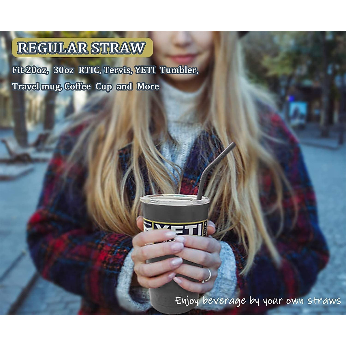 Walfos Reusable Silicone Straws -10.5 Inch Flexible Drinking Bendy Straws for Smoothies/20 & 30 oz Tumblers, BPA Free (6 Wide Straws + 1 Cleaning Brushes ）