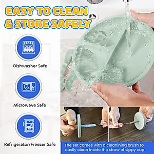 Silicone Feeding Set, Toddler Plates Bowls Set with suction, Self Feeding Spoons, Plates for Baby Utensils, Toddler Feeding Supplies