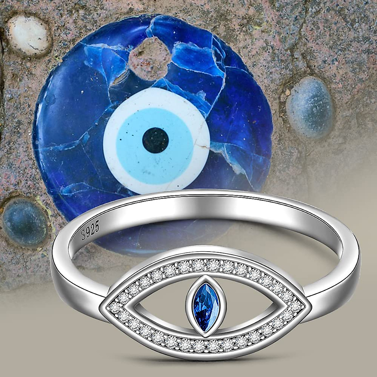 Evil Eye Ring Sterling Silver Evil Eye Rings Protection Greek Third Eyes Ring Blue Sapphire Mal De Ojo Turkish Eyes Jewelry Size 9