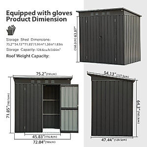 Domi Backyard Storage Shed 6.27' x 4.51' with Sloping Roof Galvanized Steel Frame Outdoor Garden Shed Metal Utility Tool Storage Room with Latches and Lockable Door for Balcony (Dark Gray)