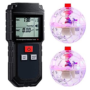 3 Pcs Ghost Hunting Equipment Kit, EMF Meter and 2 LED Light Up Motion Activated Cat Balls, Digital Electromagnetic Radiation Tester Detector Motion Activated Cat Ball Toy for Outdoor Ghost Hunting