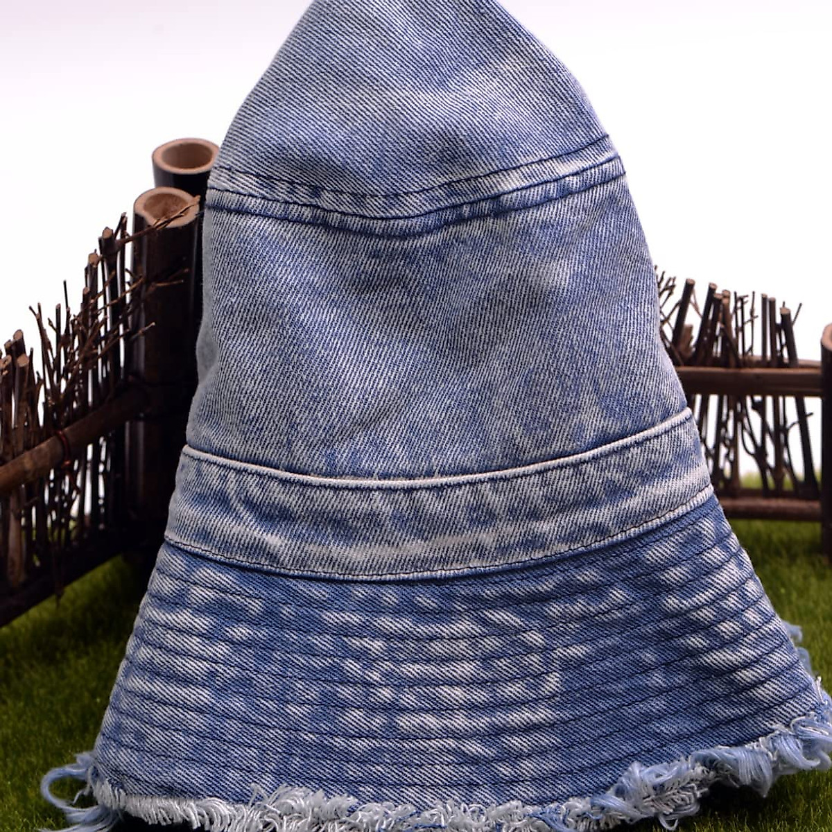 BLUEGLORY Cotton Breathable Denim Distressed Bucket Hat, Sun Hat, Hat for Men and Women (BLUL)