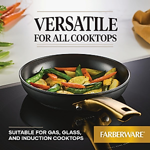 Farberware Forged Induction Ceramic Cookware Nonstick Frying Pan/Skillet, Dishwasher Safe, Suitable for All Stovetops, 8.25 Inch Fry Pan - Black and Gold