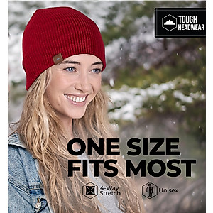 Tough Headwear Beanies for Men & Women - Knit Beanie, Warm & Soft Ribbed Beanie, Daily Knit Hat, Women & Mens Toboggan Hat for Cold Weather Maroon