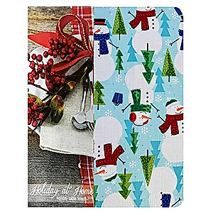 Newbridge Blue Snowman Fun Christmas Fabric Tablecloth, Cheerful Snowmen and Evergreen Tree Print Xmas Soil Resistant, No Iron Easy Care Tablecloth, 60 Inch x 102 Inch Oblong/Rectangle