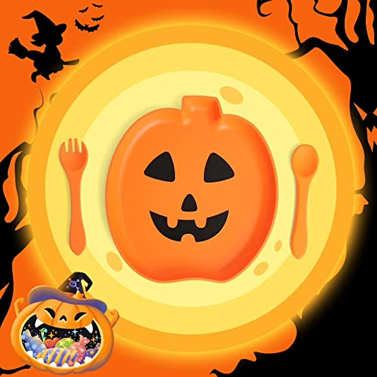 Halloween Pumpkin Silicone Baby & Toddler Plates Set With Fork & Spoon
