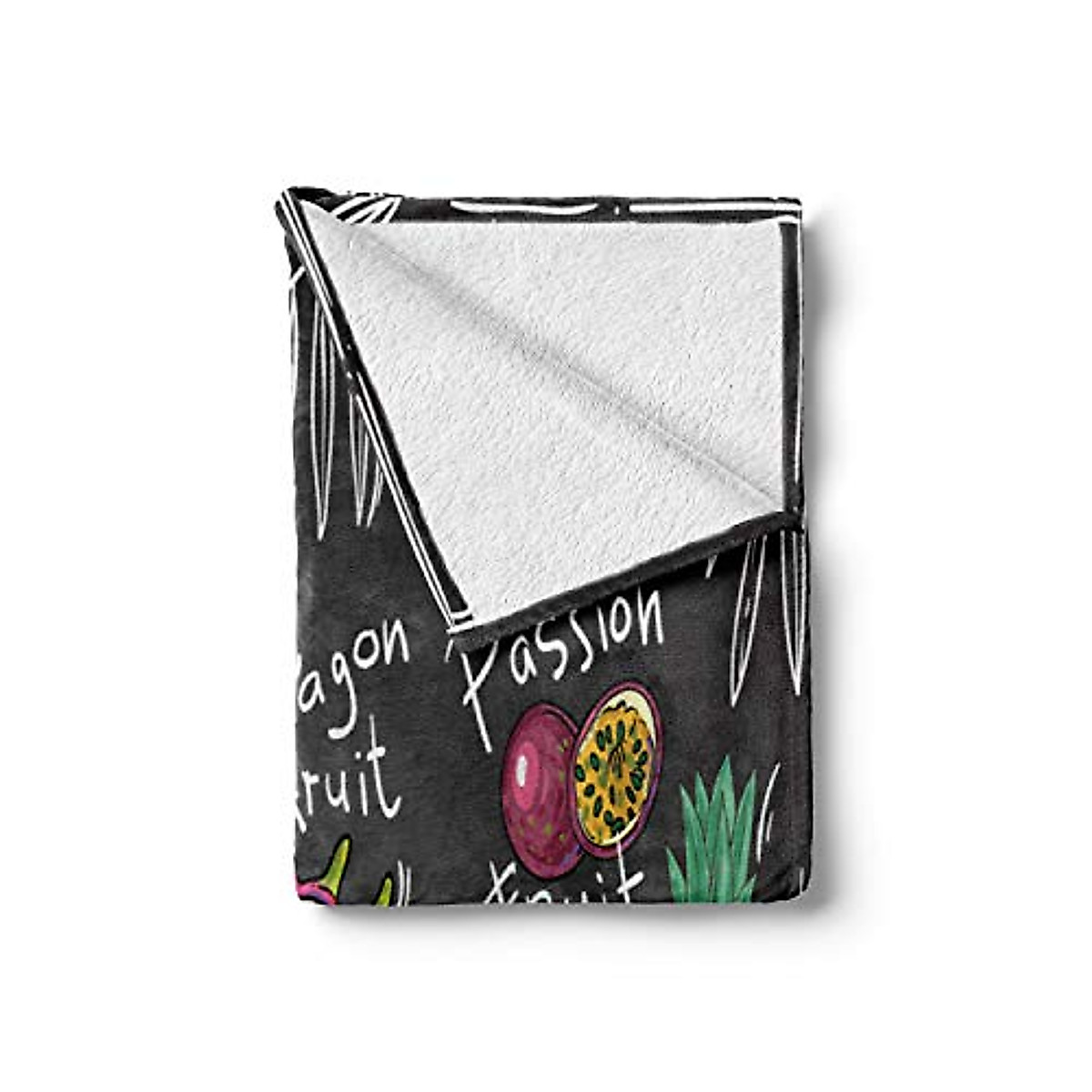 Ambesonne Fruit Throw Blanket, Hand Drawn Mango Dragon Fruit Papaya Coconut and Pineapple Sketch Tropical Blackboard, Flannel Fleece Accent Piece Soft Couch Cover for Adults, 70" x 90", Multicolor