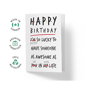 Karto - Funny Birthday Card for Him Her, Large 5.5 x 8.5 Happy Birthday Card for Husband Wife, Birthday Card for Boyfriend Girlfriend - Happy Lucky