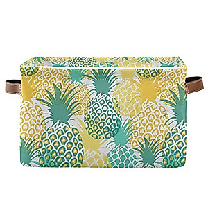 2 Pack Storage Basket Yellow Pineapple Tropical Collapsible Organizer Basket with Handles, Waterproof Nursery Storage Bin for Shelves