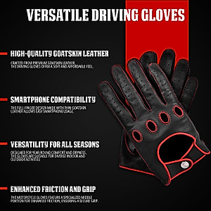 J.A.G. JAG Leather Full Finger Driving Gloves - Cowhide Driving Motorcycle Gloves for Men and Women (2X-Large, Red)