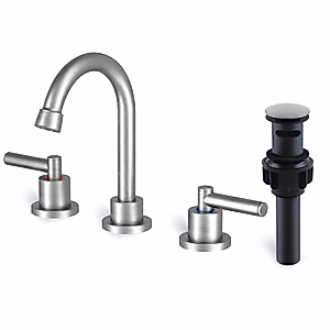 HOTTIST Widespread Bathroom Faucet for Sink 3 Hole, 2-Handle 8 inch Bathroom Sink Faucet with Pop Up Drain and Supply Hoses, Brushed Nickel