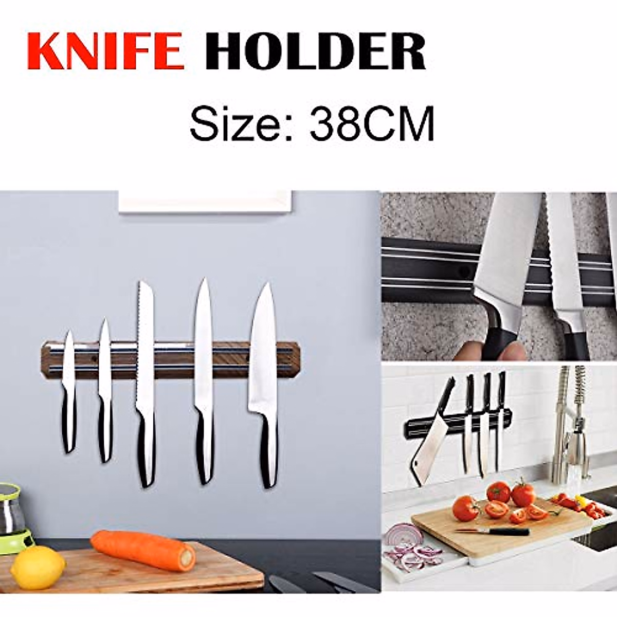 Magnetic Knife Strip Holder Rack Tool Bar Magnet 15 Inch Multipurpose Magnetic Knife Rack Strong Powerful Kitchen Storage Display Organizer Easy Install Secure Safe Laundry Garage Workshop Shed