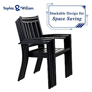 Sophia & William Outdoor Chairs Black Metal Patio Dining Chairs Set of 2,E-Coating Metal Stackable Lawn Chairs,Wrought Iron Outdoor Metal Dining Chairs for Garden Backyard,300 lbs