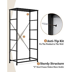 JOINHOM Dresser Storage Tower with 5 Drawers, Fabric Tall Dresser Drawer for Bedroom, Office, Entryway, Living Room and Closet- Sturdy Steel Frame, Easy Pull Bins & Wooden Top