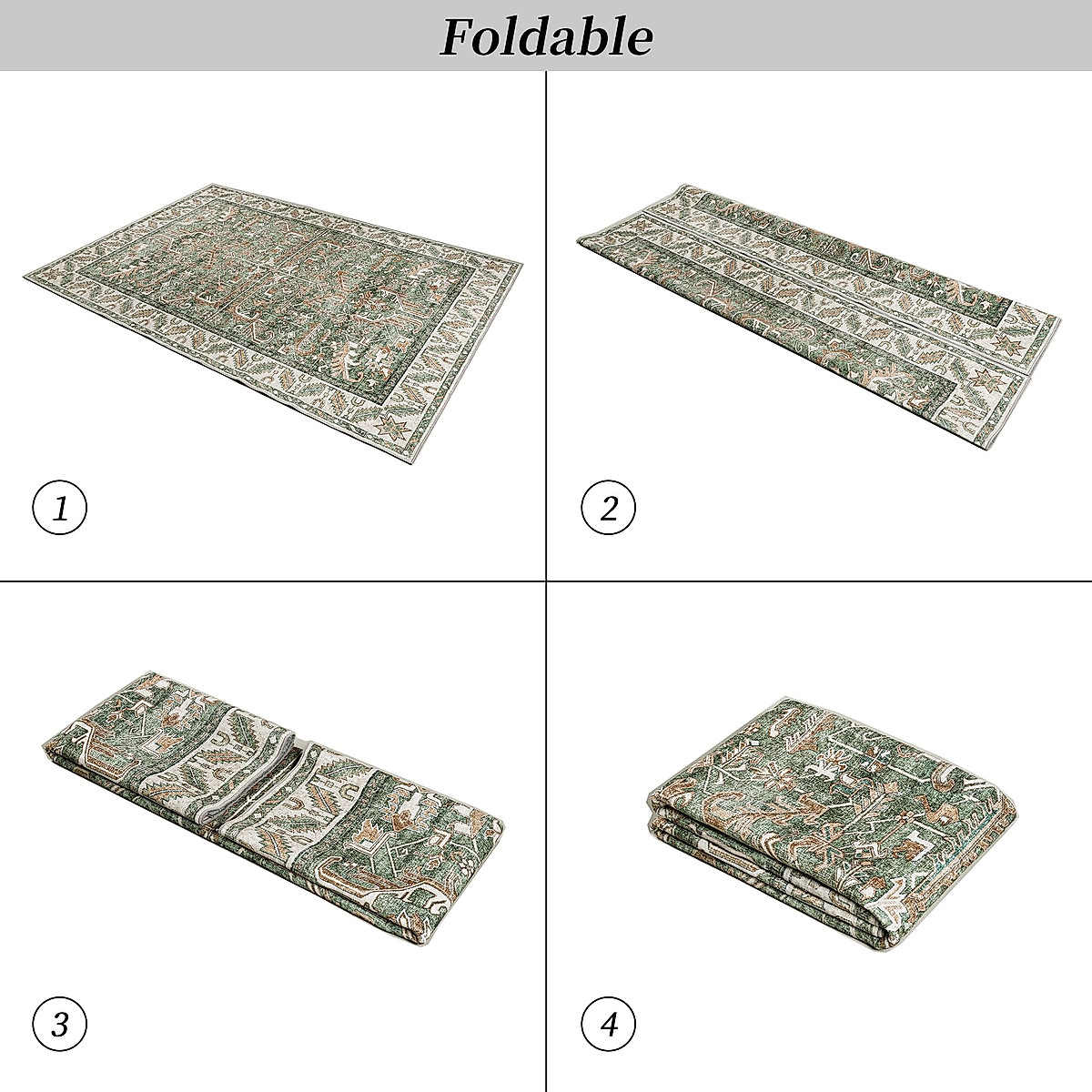 Valenrug Washable Rug 6x9 - Ultra-Thin Antique Collection Area Rug, Stain Resistant Rugs for Living Room Bedroom, Distressed Vintage Rug(Green, 6'x9')